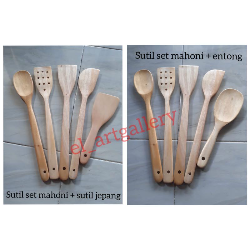 Jual Sutil/Sendok/Spatula/Sodet Kayu Mahoni set isi 5 pcs | Shopee ...