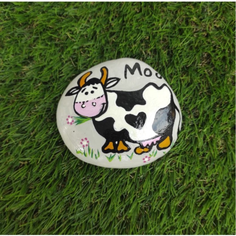 Jual Lukis Gambar Batu Tema Sapi Lucu Original limited edition Murah ...