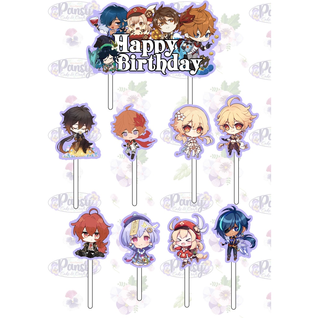 Jual Cake topper / Cupcake topper Genshin Impact Chibi + banner ...