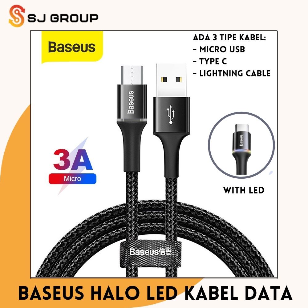 Jual BASEUS KABEL DATA LED HALO FAST CHARGING LIGHTNING/MICRO USB/TYPE ...