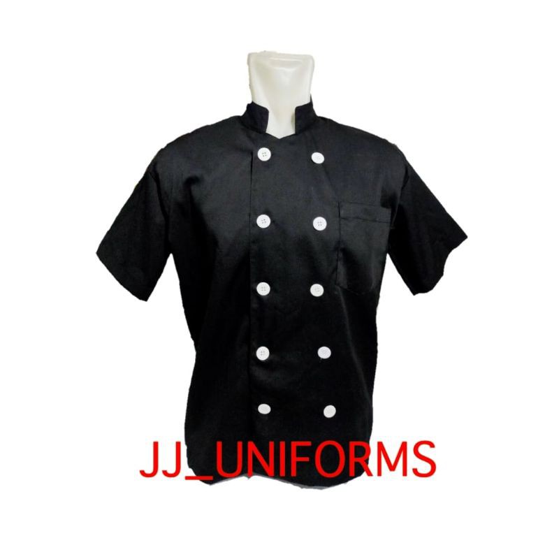 Jual Baju koki hitam Baju Chef Seragam Katering kancing putih | Shopee ...