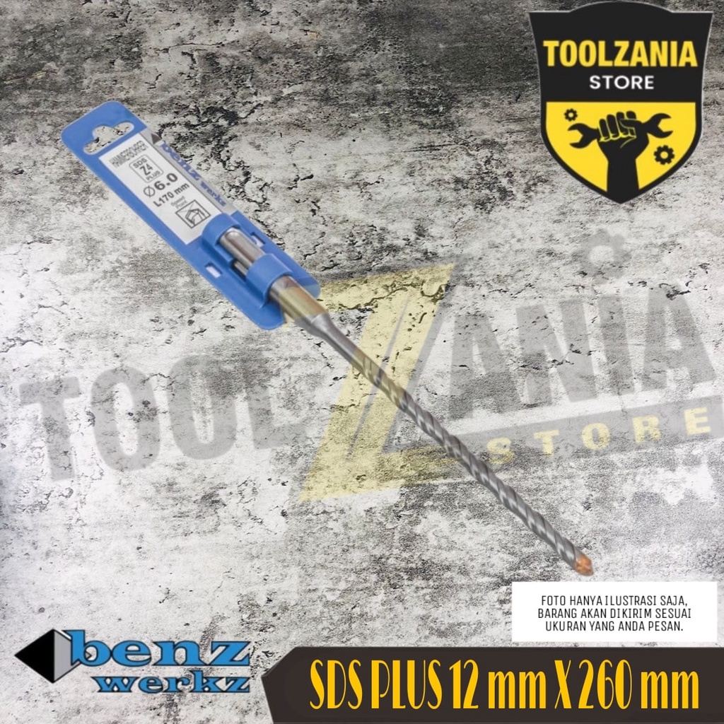 Jual SDS plus ukuran 12mm x 260mm mata bor beton SDS plus Z4 benz werkz ...