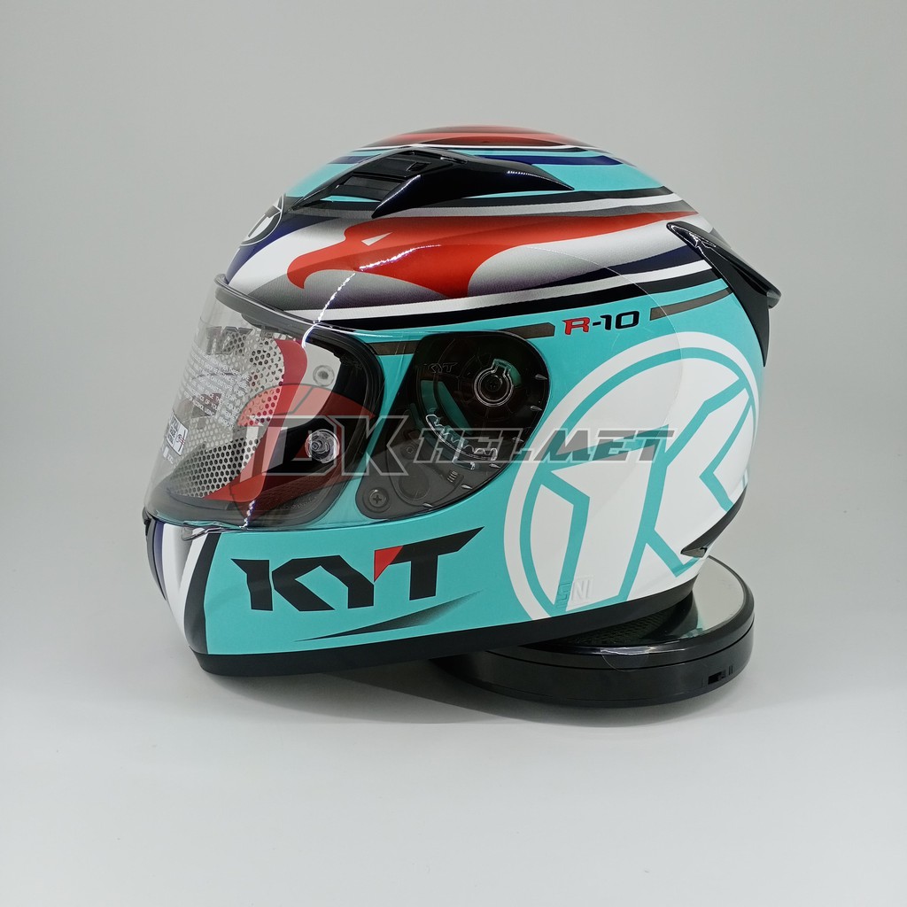 Jual Helm KYT R 10 Aqua Aquamarine Flat Visor & Pinlock Ready Blue Red ...