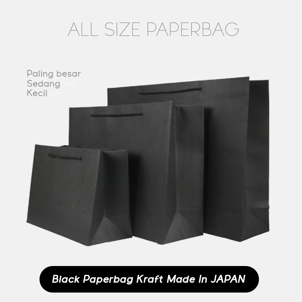 Jual (ALL SIZE) Paper bag hitam polos Semua ukuran / Papper bag tali kertas packing souvenir ...