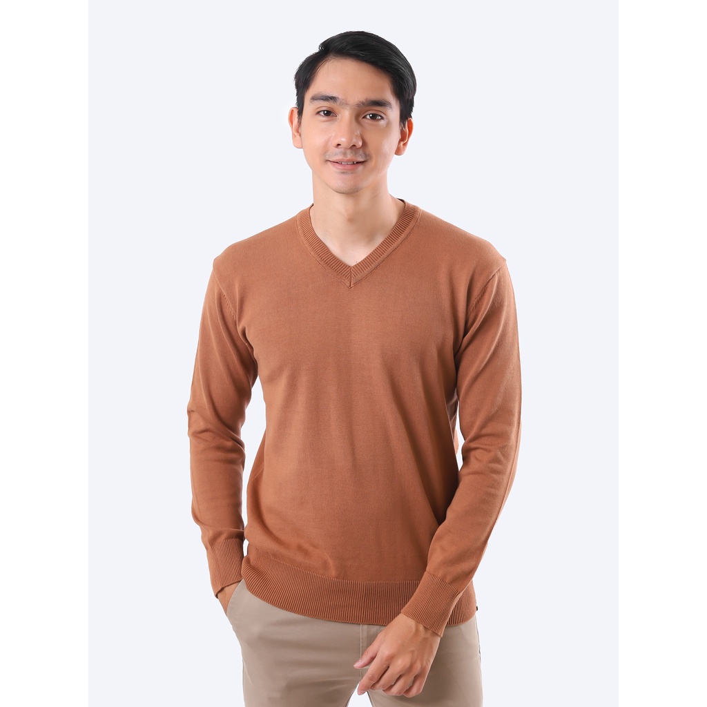 Jual Gomuda Sweater Rajut Pria V-Neck - Brown Sugar | Shopee Indonesia