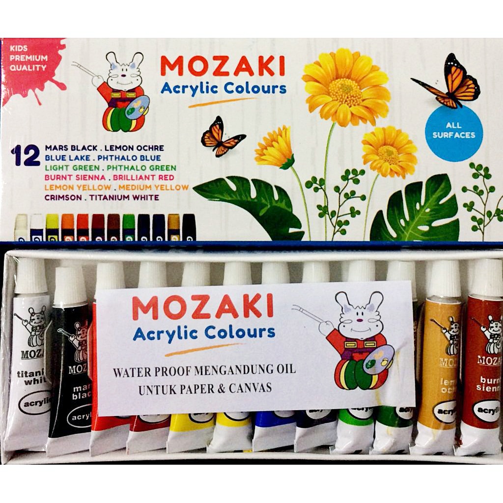 Jual CAT AKRILIK SET MOZAKI 12 WARNA ACRYLIC COLOR PAINT LUKIS KANVAS KERTAS GROSIR MURAH ...