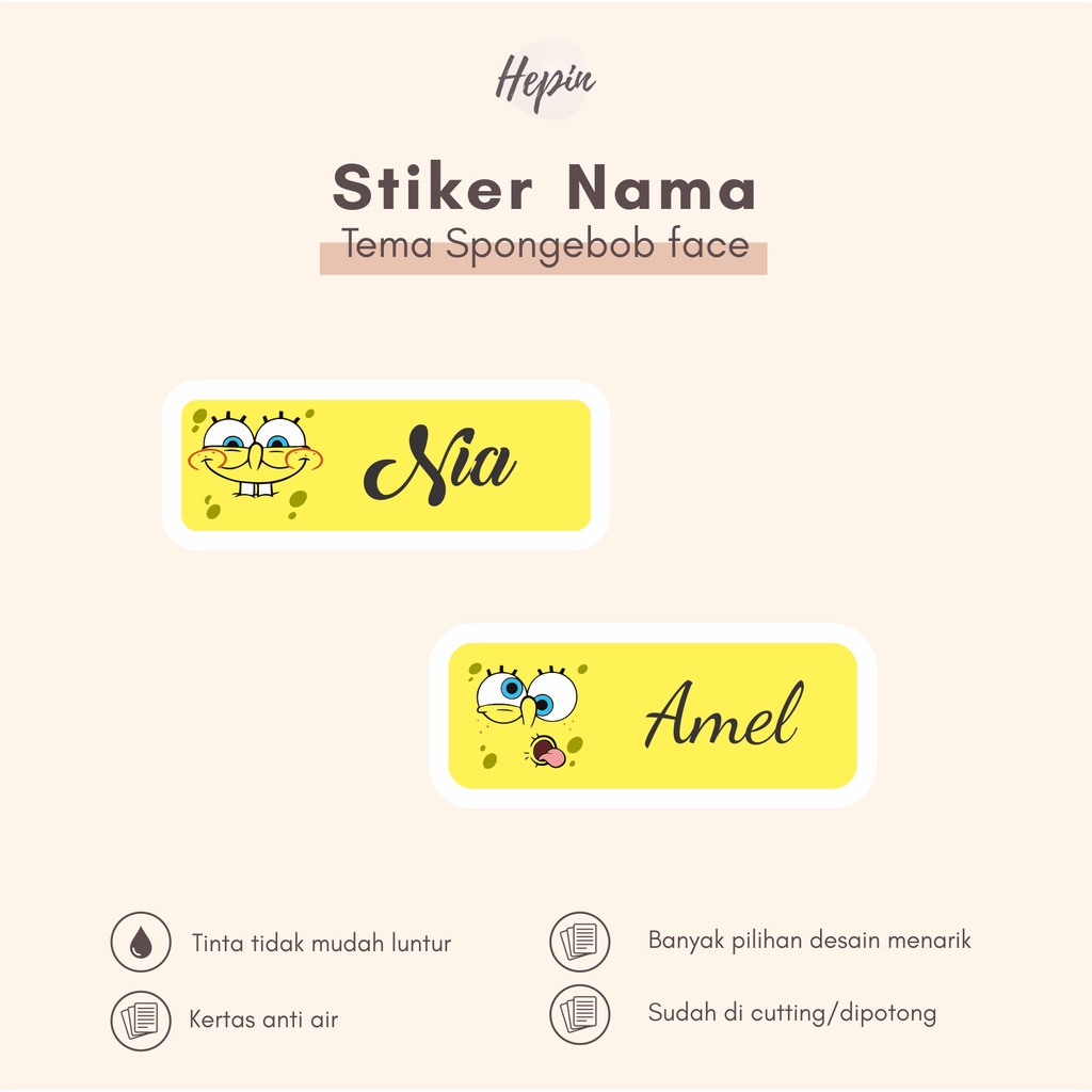 Jual (90 - 120 pcs) Stiker nama murah tema SPONGEBOB FACE / Stiker Nama ...