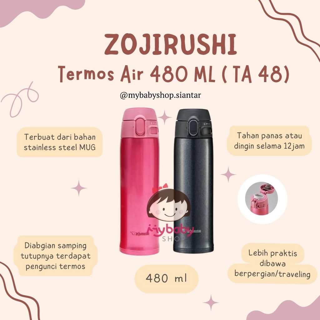 Jual Zojirushi Vaccum Mug Termos 480ml SM-TA 48-PA/ termos air panas / termos air | Shopee Indonesia