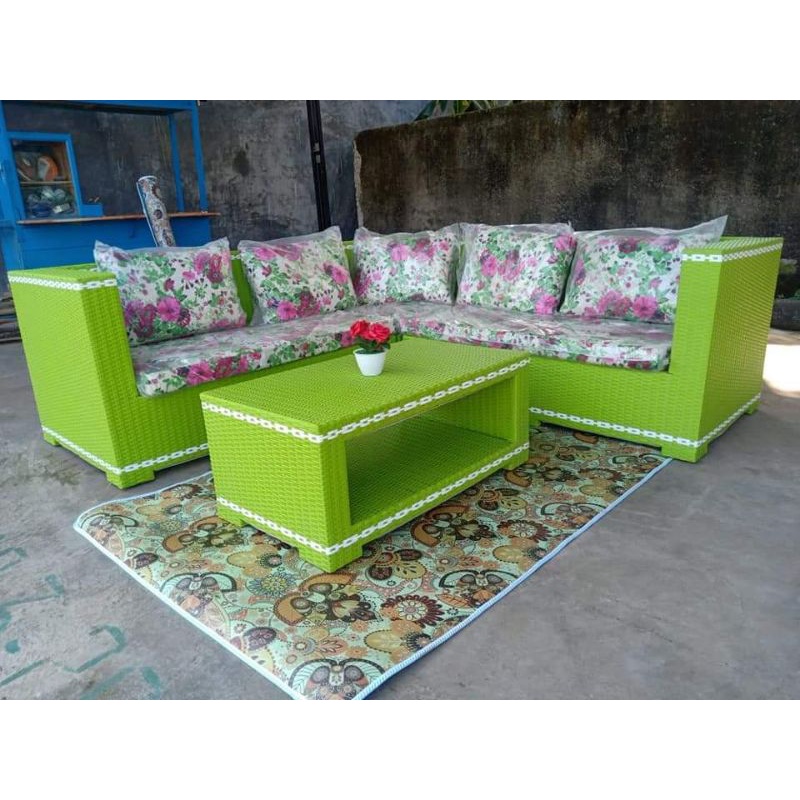 Jual Shofa sudut L atau shofa 211 ruang tamu rotan sintetis set bantal ...