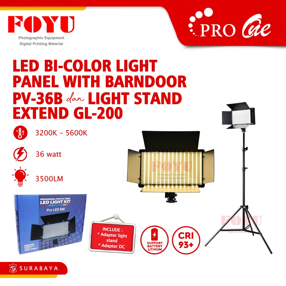 Jual LED Bi-Color Light Panel With Barndoor Pro One PV-36B dan Light ...