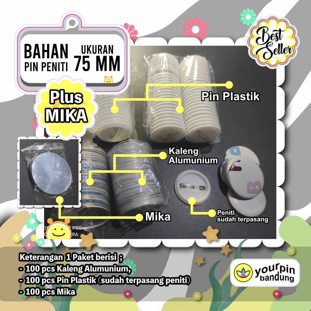 Jual Bahan Pin 75mm, Plus alumunium, PLUS MIKA, isi paket 100 pcs ...