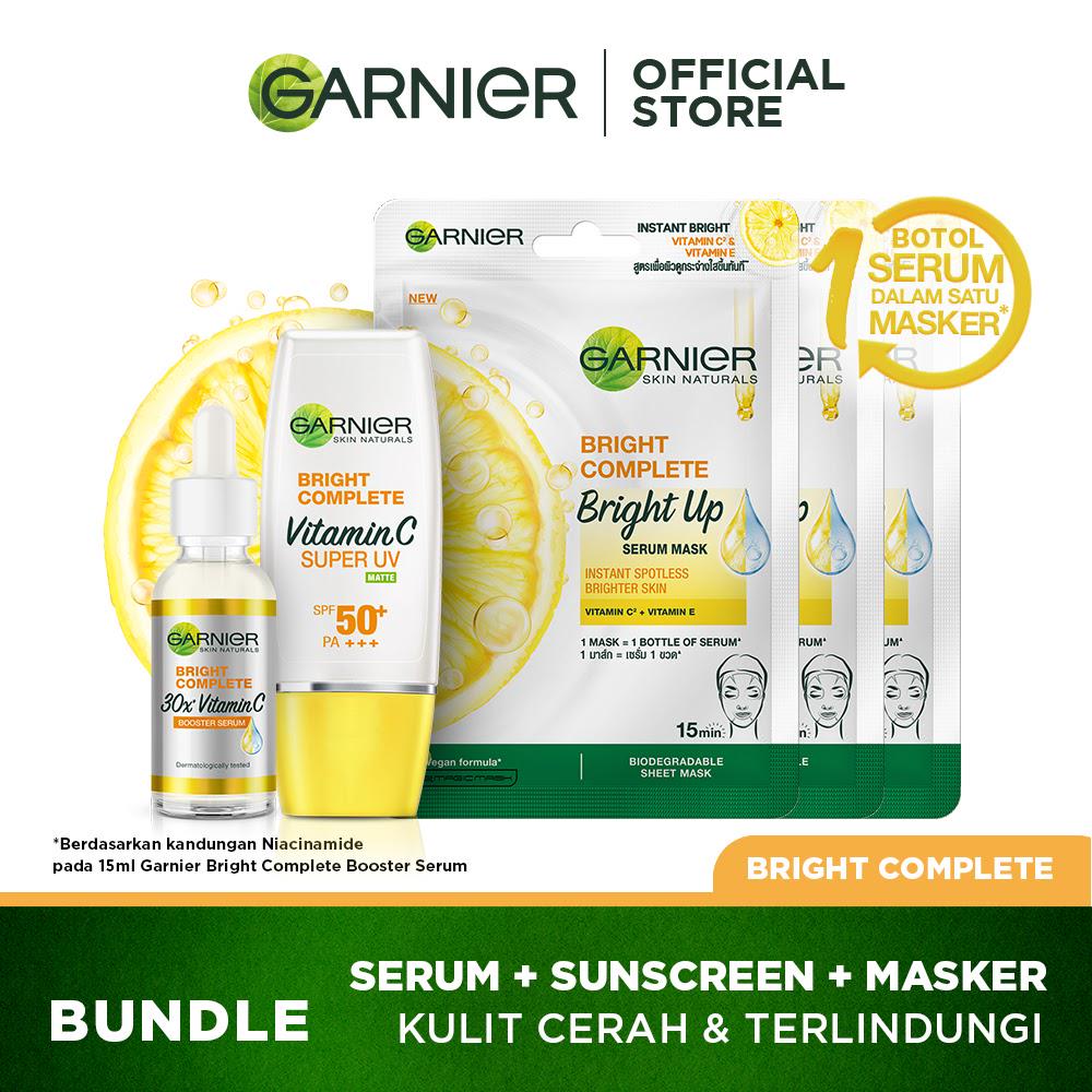Jual Garnier Bright Complete Vitamin C Serum 30ml + Sunscreen + Masker ...