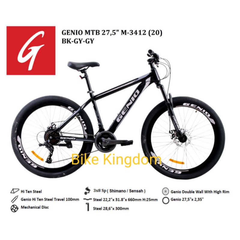 Jual SEPEDA GUNUNG MTB 27.5 INCH GENIO M-3412 | 24 SPEED SHIMANO GS | Shopee Indonesia