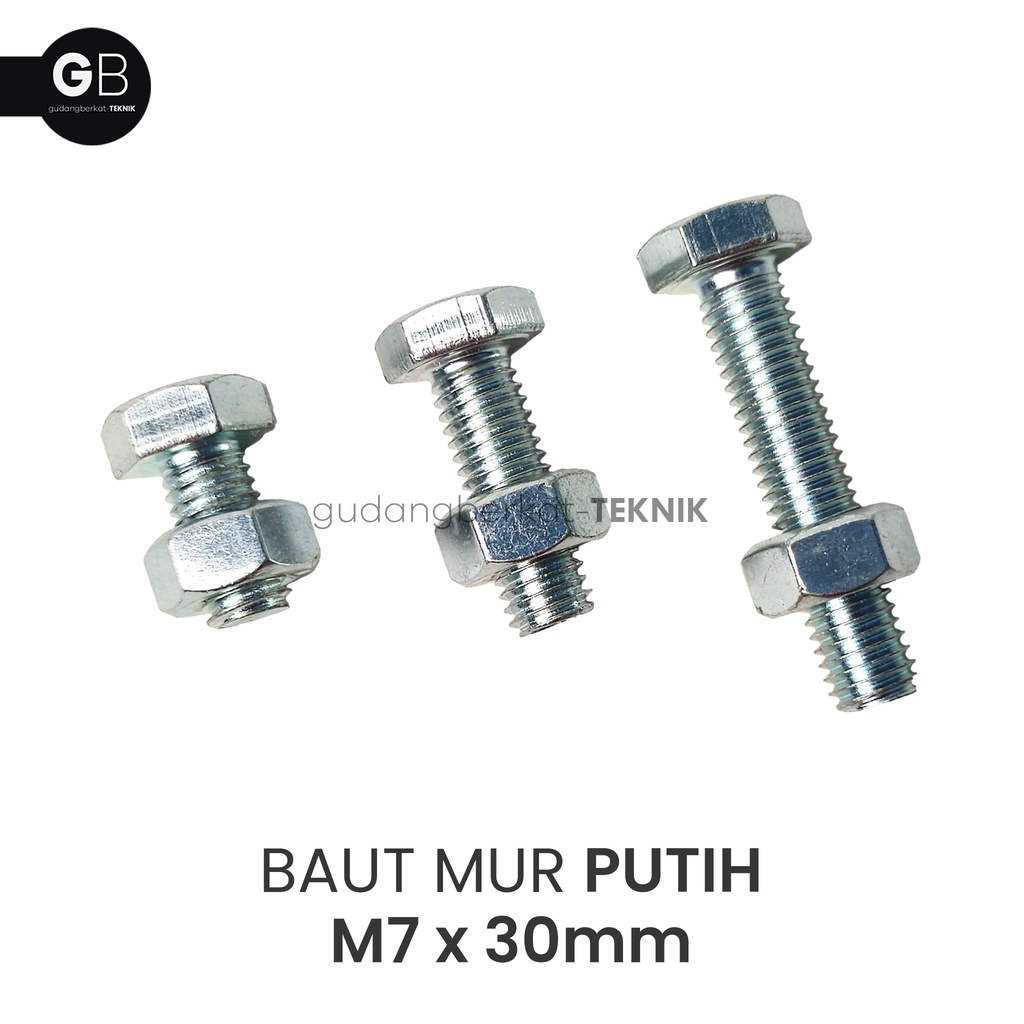 Jual (10 PCS) Baut Mur Putih M7 x 30 / BMP 7x30mm / Baut M7 Putih Kunci ...