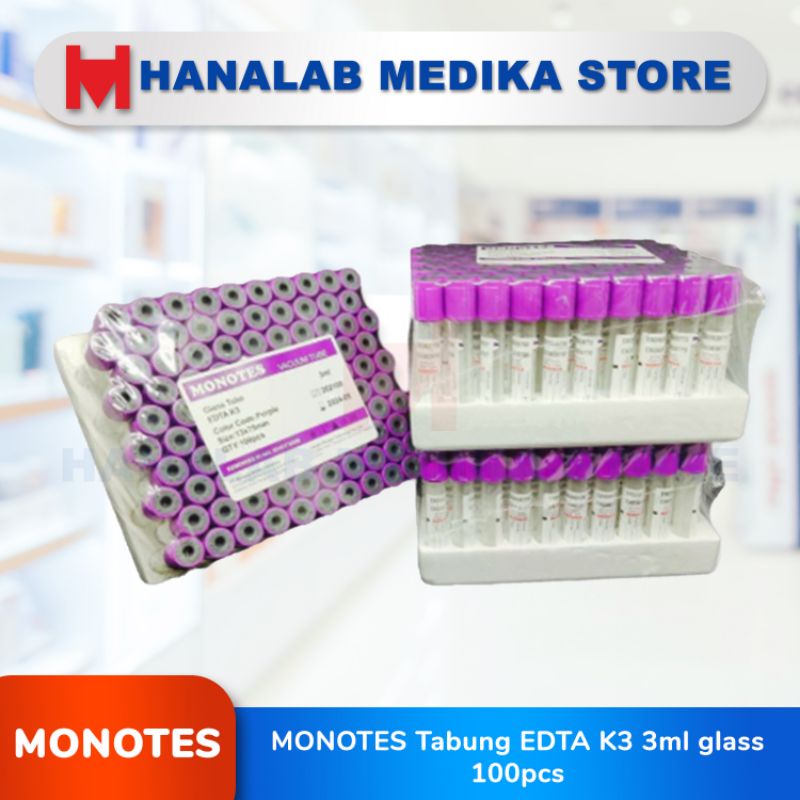 Jual MONOTES Tabung EDTA K3 3ml glass 100pcs | Shopee Indonesia