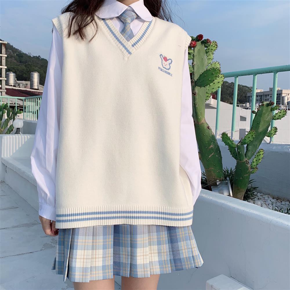 Jual Autumn college style Sweater Vest Korean student --- Peaches Set ...