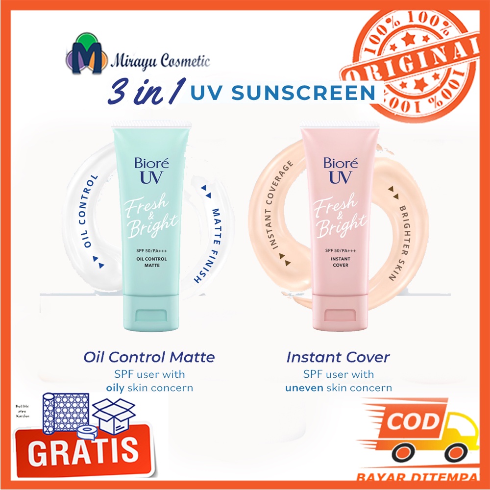 Jual Biore UV Fresh & Bright Sunsncreen SPF 50+ PA+++ Oil Control Matte Instant Cover Sunblock ...
