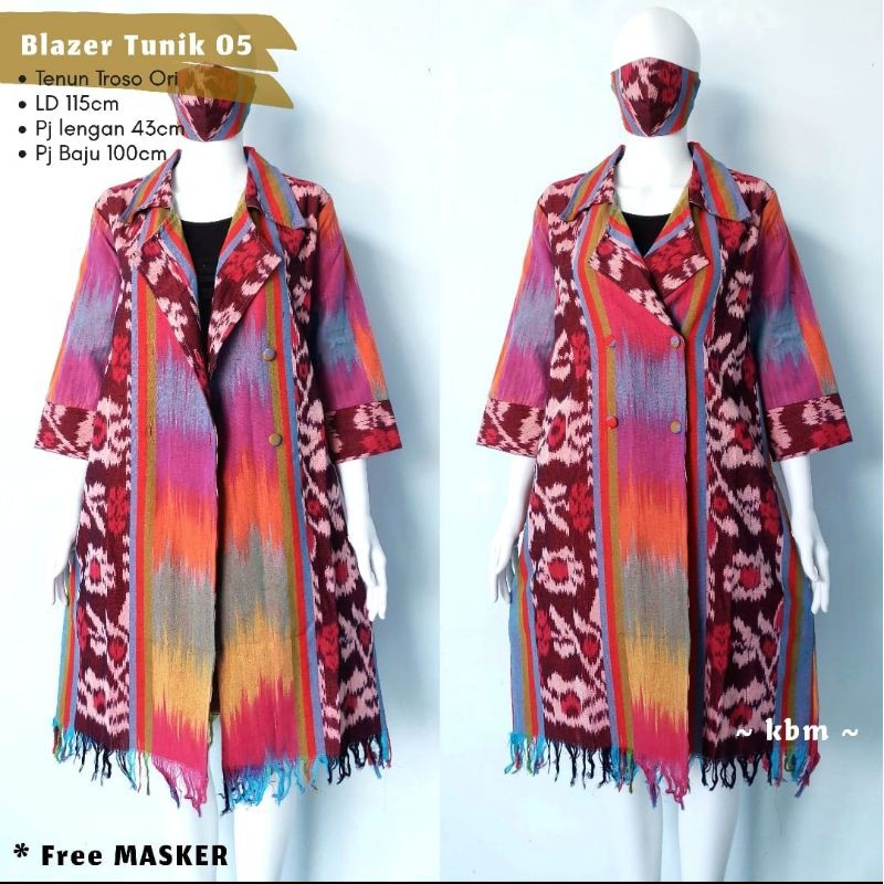 Jual BLAZER TUNIK TENUN TROSO ASLI FREE MASKER | Shopee Indonesia