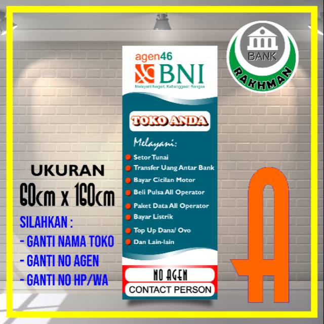 Jual SPANDUK BANNER AGEN BNI 46 UKURAN 60CM X 160CM | Shopee Indonesia