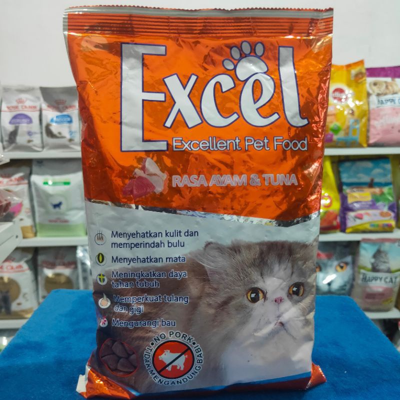 Jual Excel Cat Chicken Tuna 500Gr Makanan Kucing Dewas Bentuk Segitiga ...