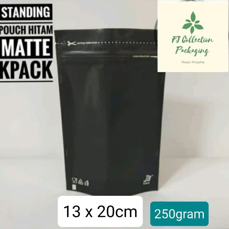 Jual 50pcs Standing Pouch Hitam Doff 250gram Ukuran 13×20cm | Shopee ...