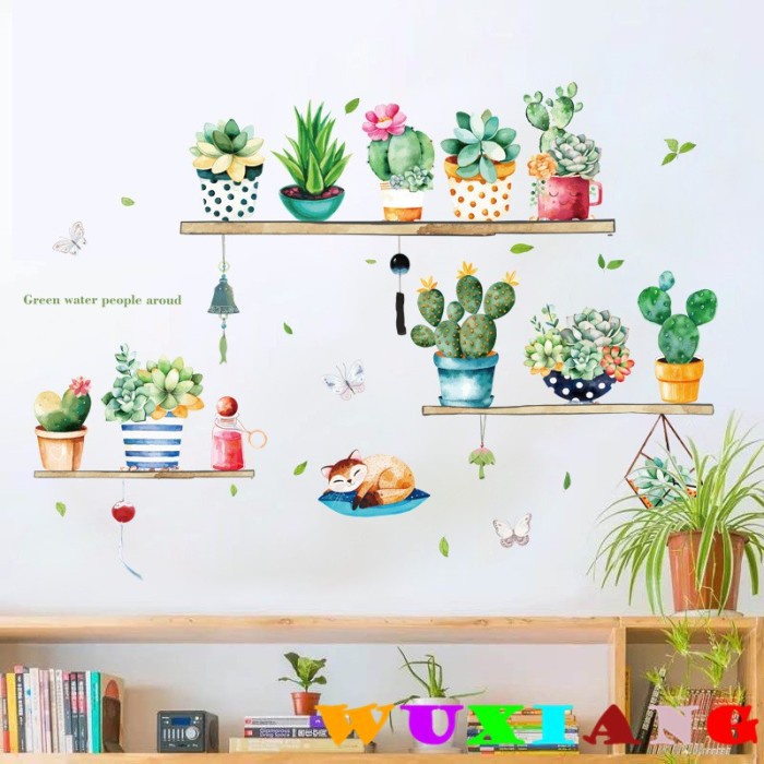 Jual METH HM71007 CUTE PLANT DISPLAY POTS VASE 50X70 WALLSTICKER WAL ...