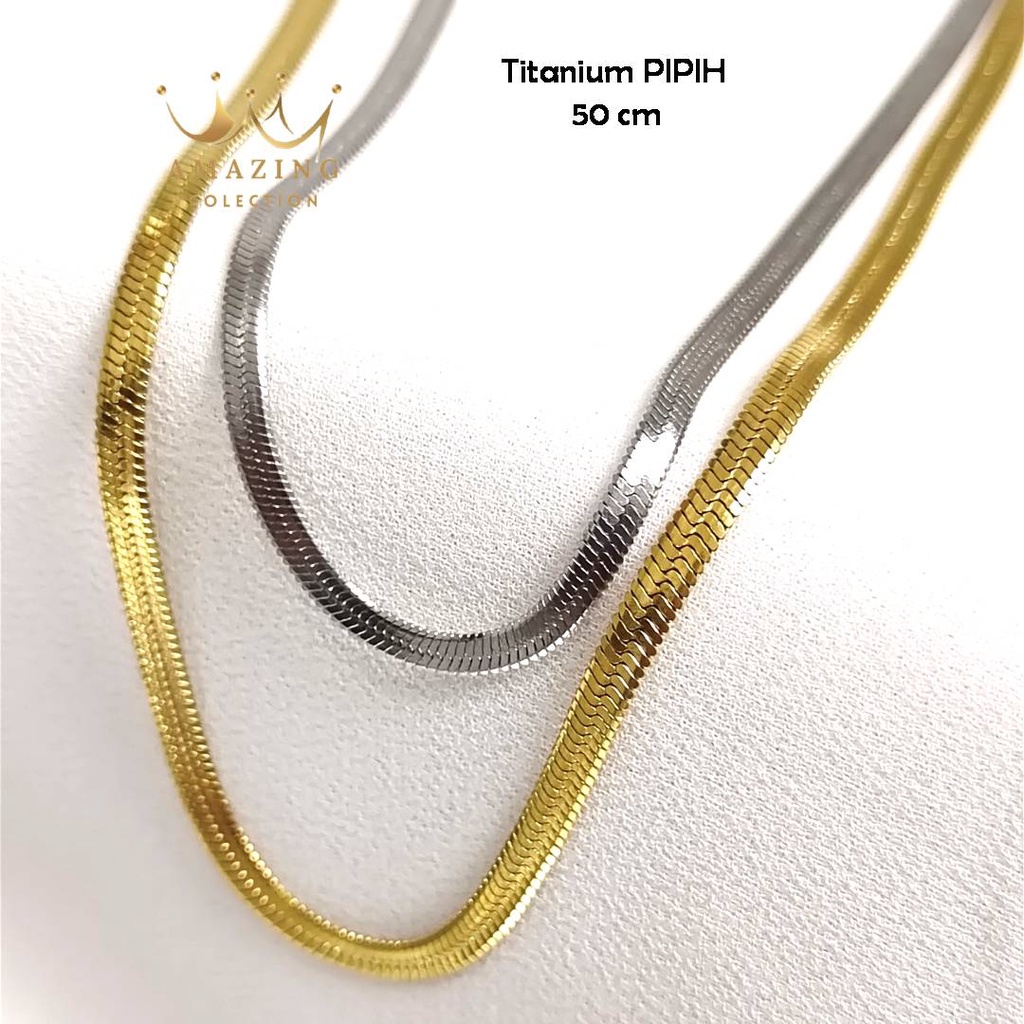 Jual 50 cm Kalung Titanium Pipih Asli Original Anti Karat Anti Luntur ...