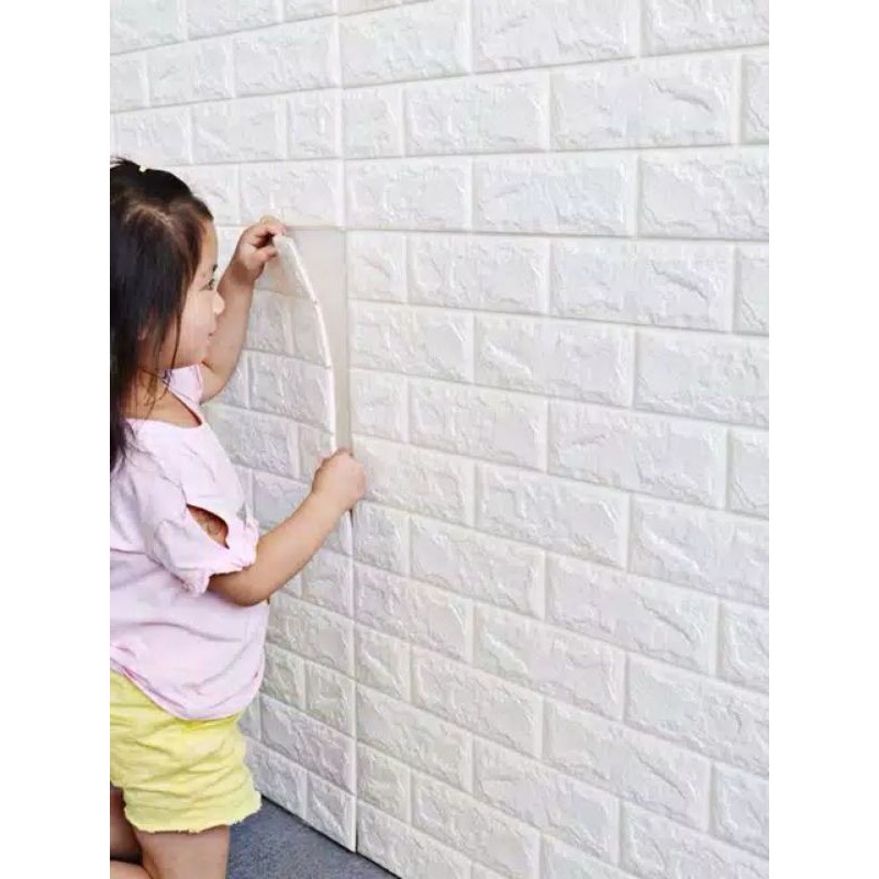 Jual wallpaper dinding 3D foam//wallpaper dinding 3d bata putih uk ...