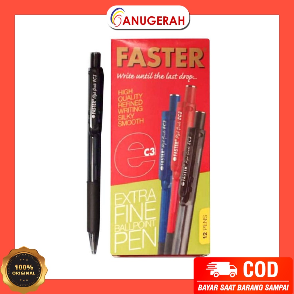 Jual FASTER EC3 BOLPOIN HITAM CETEKAN (PACK) | Shopee Indonesia