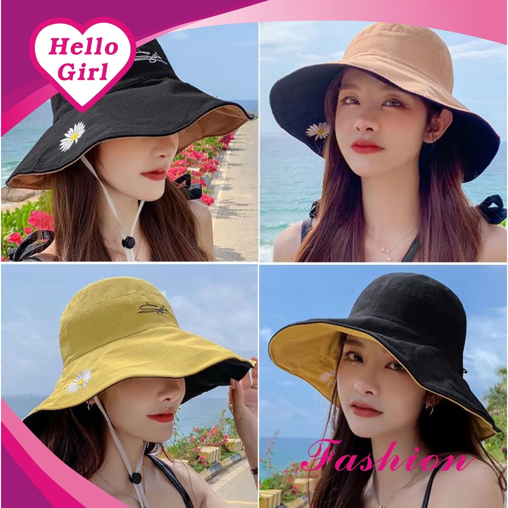 Jual (Hello Girl)MZ17 Topi Wanita Bucket Topi Pantai Bunga Daisy 2 ...