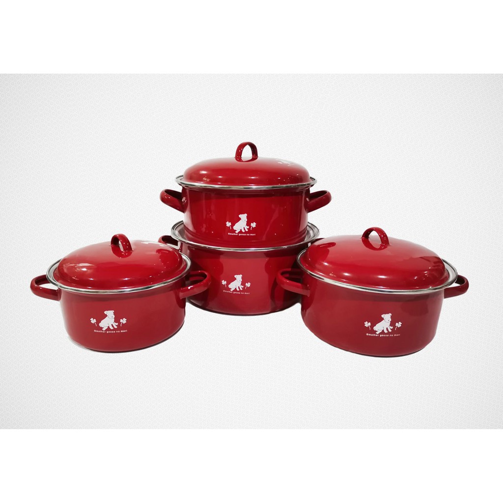 Jual Panci Set Enamel Merah (4 Buah Panci) | Shopee Indonesia
