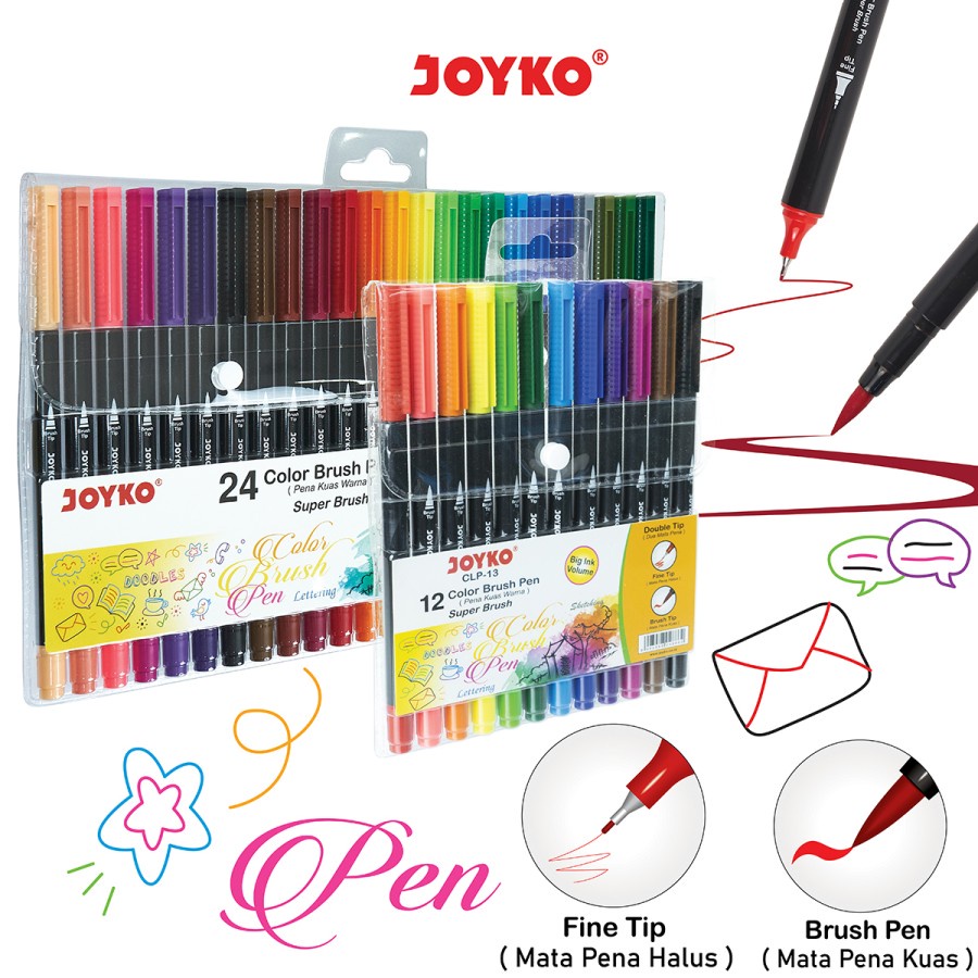 Jual Super Brush Pen Joyko CLP-13 ( 12 Colors ) & CLP-13A ( 24 Colors ) - Double Tip ( Fine ...