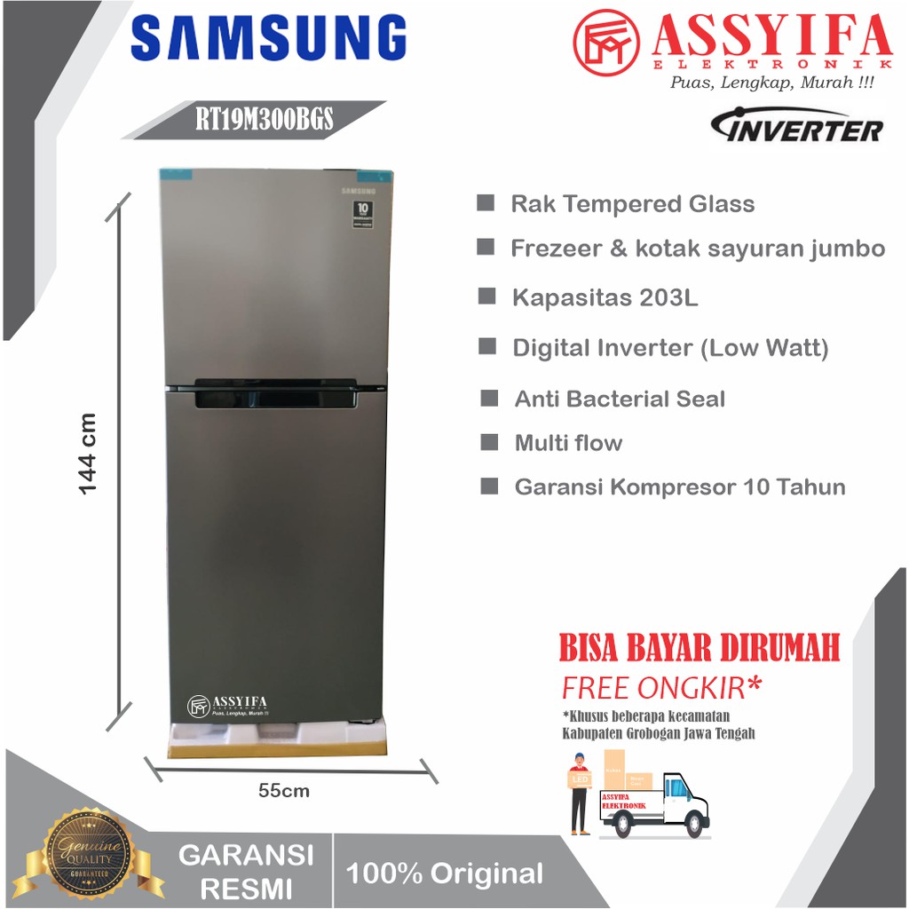 Jual KULKAS SAMSUNG 2 PINTU DIGITAL INVERTER LOW WATT RT19M300BGS NEW ...