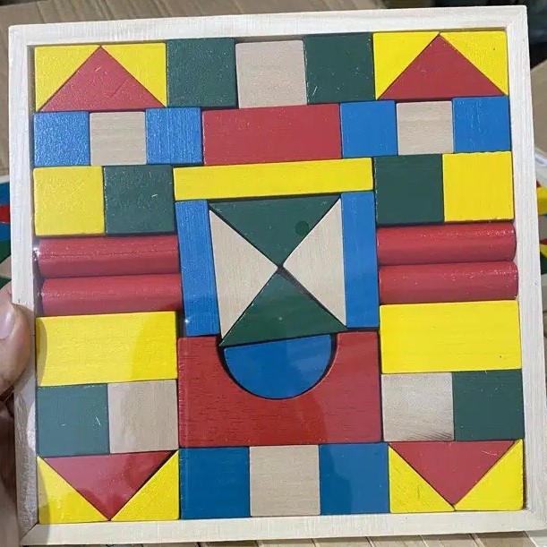 Jual Mainan anak papan blok kayu berwarna wooden city block color ...