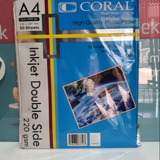 Jual Coral Double Side Inkjet Paper A4-220 Gr (Pack=50 Sheet) | Shopee ...