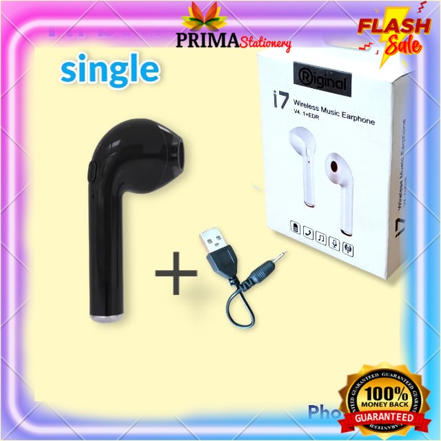 Jual HEADSET HANDSFREE EARPHONE BLUETOOTH WIRELESS I7 SINGLE + KABEL ...