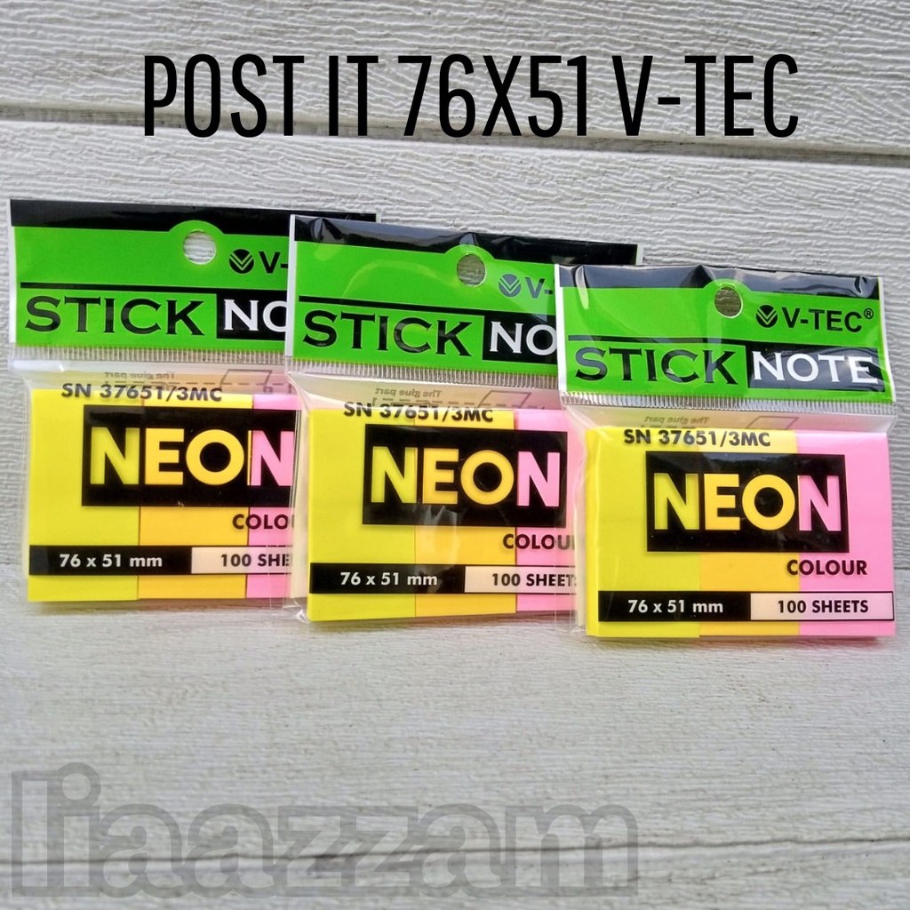 Jual Post it Pembatas Stick Note V-tec Tanggung Ukuran 76 mm x 51 mm 3 ...
