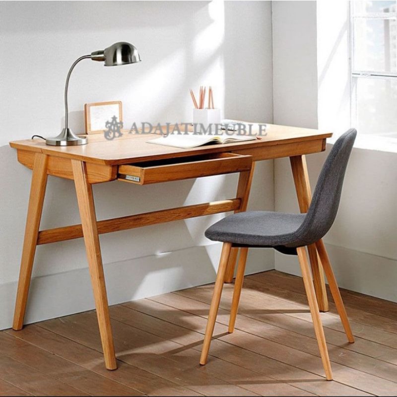 Jual Meja kursi set kerja kantor belajar minimalis kayu jati | Shopee ...