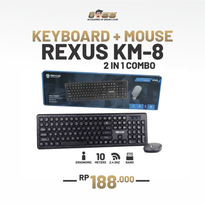Jual REXUS KEYBOARD MOUSE WIRELESS KM8 COMBO | Shopee Indonesia