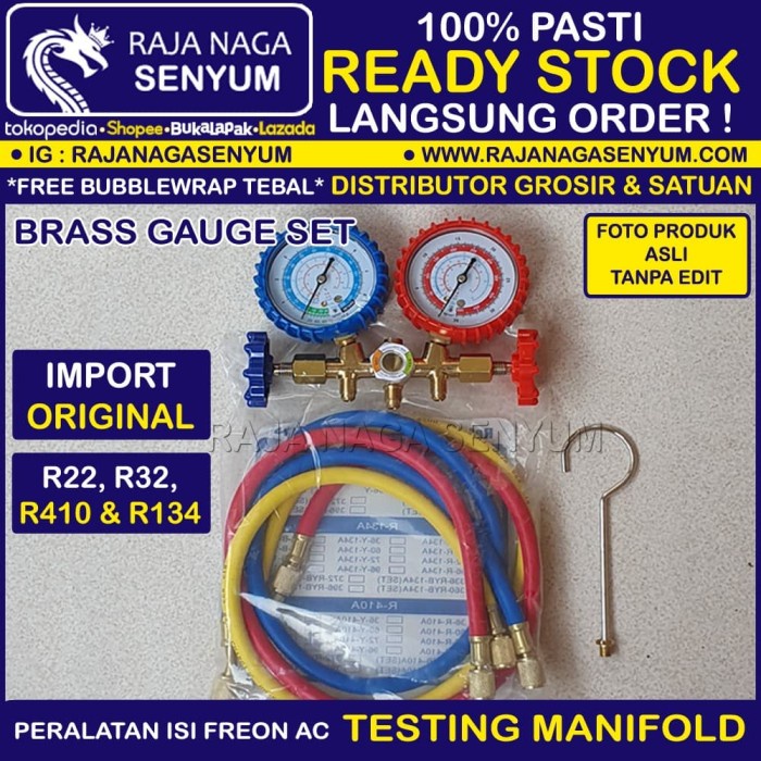 Jual Set-Kit-Tool- Testing Manifold Brass Double Gauge Set Freon Ac R22 ...