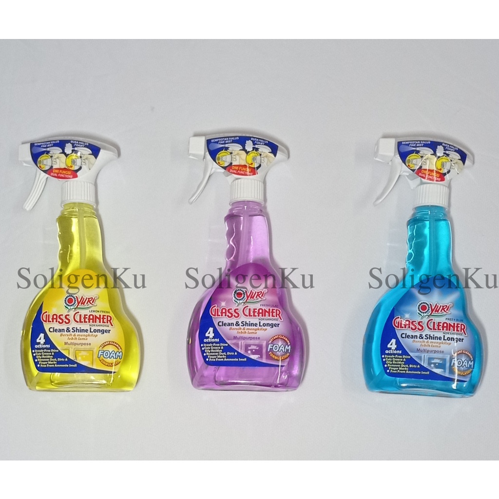 Jual Yuri Glass Cleaner Pembersih Kaca Botol Semprotan 500 ML Free ...