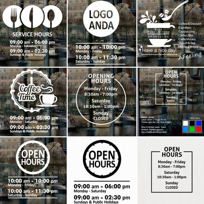 Jual Cutting Sticker Open Hours Jadwal Buka Resto Stiker Kaca Cafe Kafe ...
