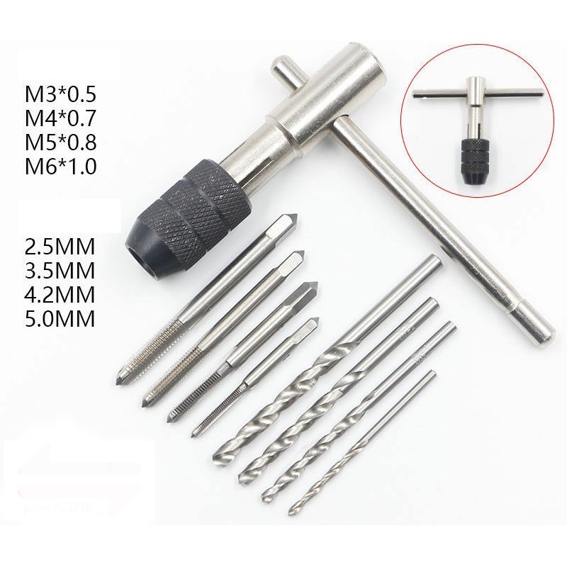 Jual Mata Bor Tap Die Set 9 Pcs - Pembuat Ulir Sekrup dengan Tap Wrench ...