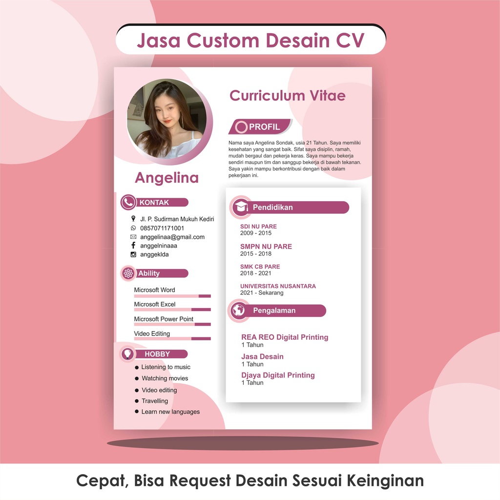 Jual Jasa Pembuatan CV , Desain CV , Curriculum Vitae , Custom CV , Design CV , Resume , Riwayat ...