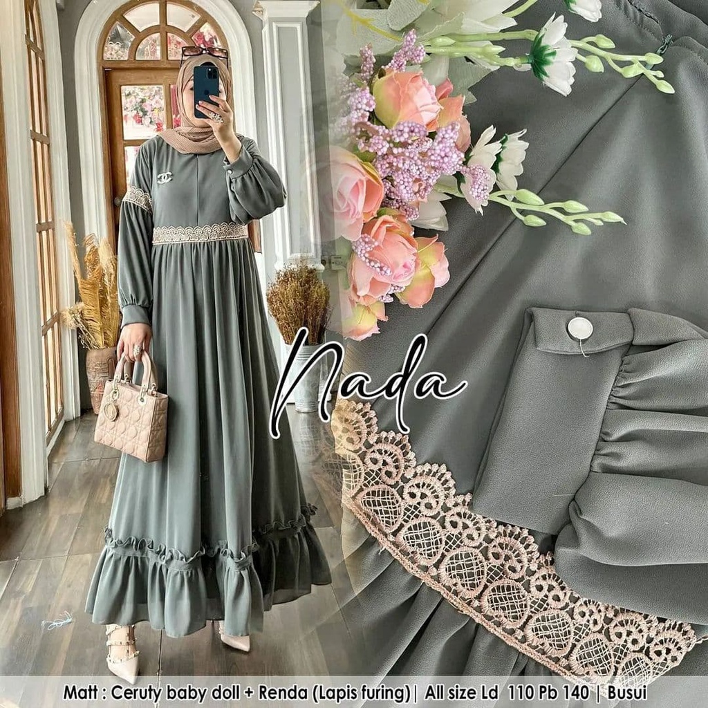 Jual NADA DRESS BL Bahan CERUTY BABYDOLL FULL PURING APLIKASI RENDA ...