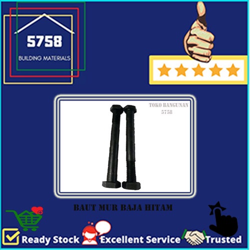 Jual Baut Baud Mur Baja Hitam 1/2" 12mm Kunci 19 Panjang 20cm 25cm 30cm ...