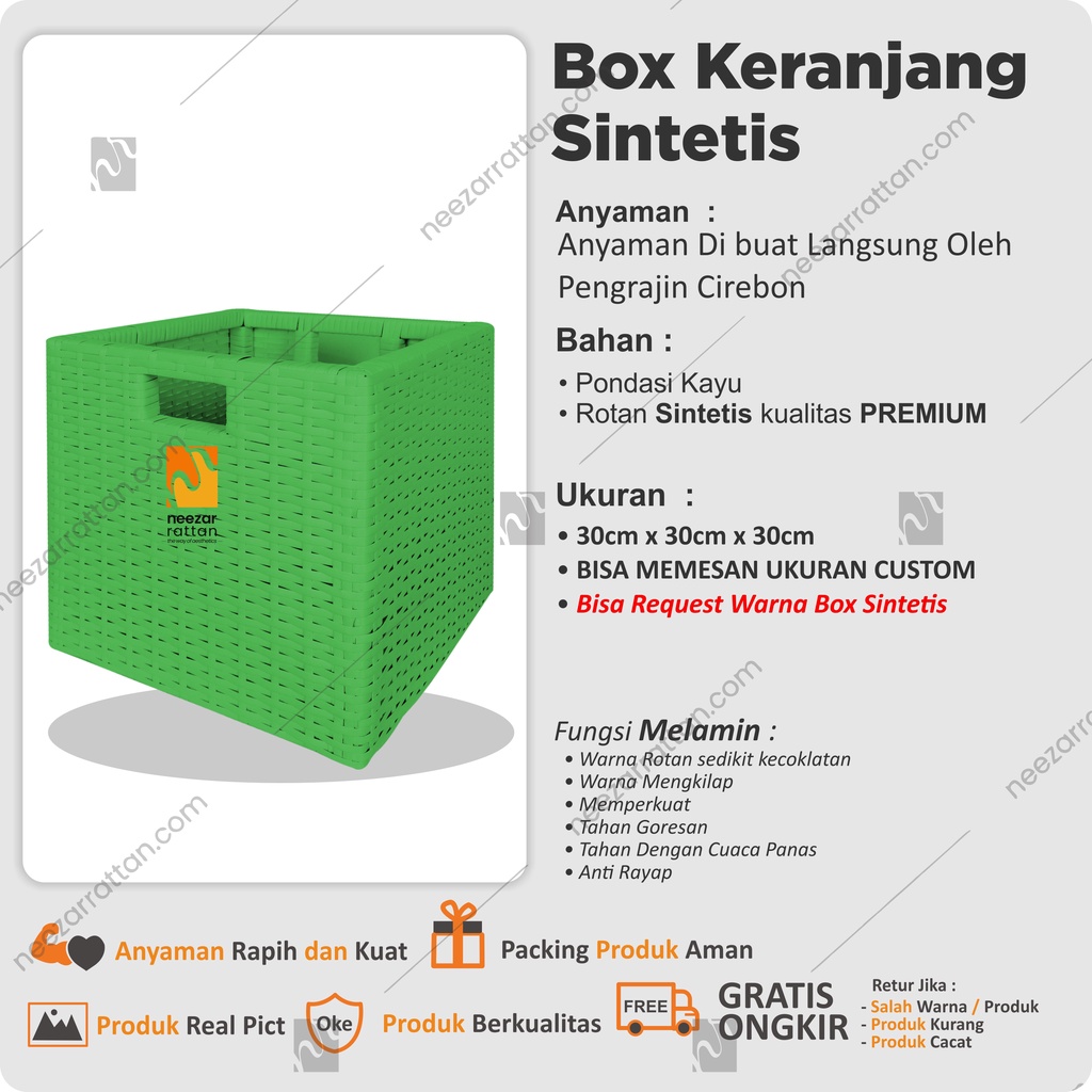 Jual Keranjang Box Rotan Rattan Tutup Anyaman Lombok Box Rotan 30x30x30 ...
