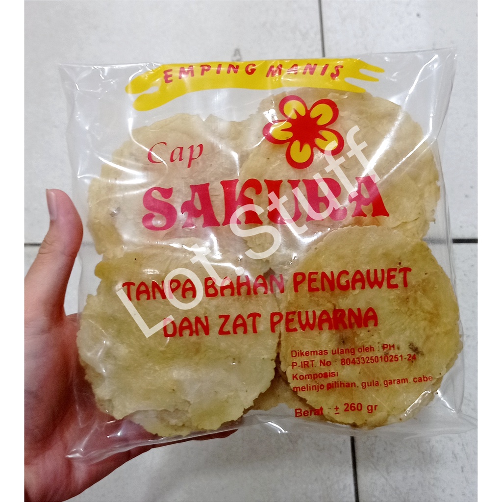 Jual Keripik Emping Besar/Kerupuk Emping Manis dan Pedas Cap Sakura ...