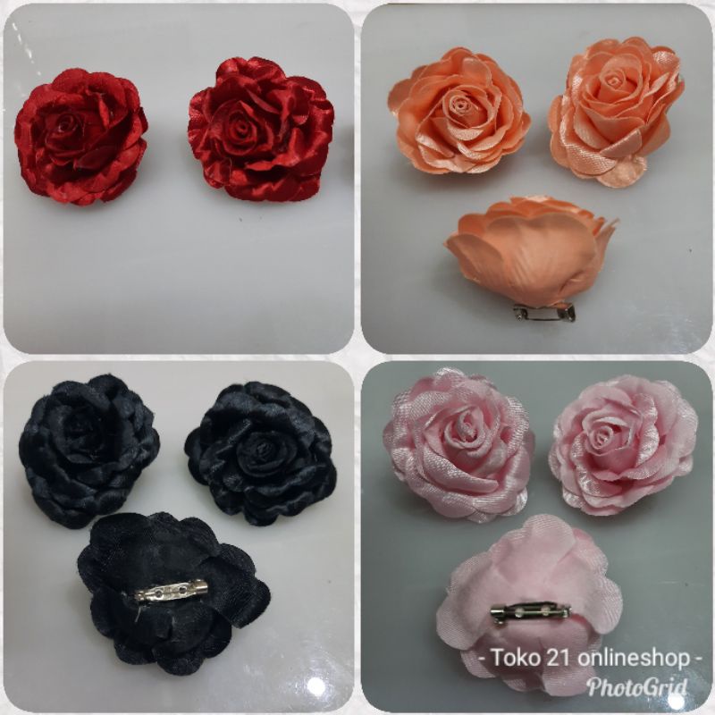 Jual (6 pcs) Korsase bunga motif bunga mawar dengan peniti/Flower ...