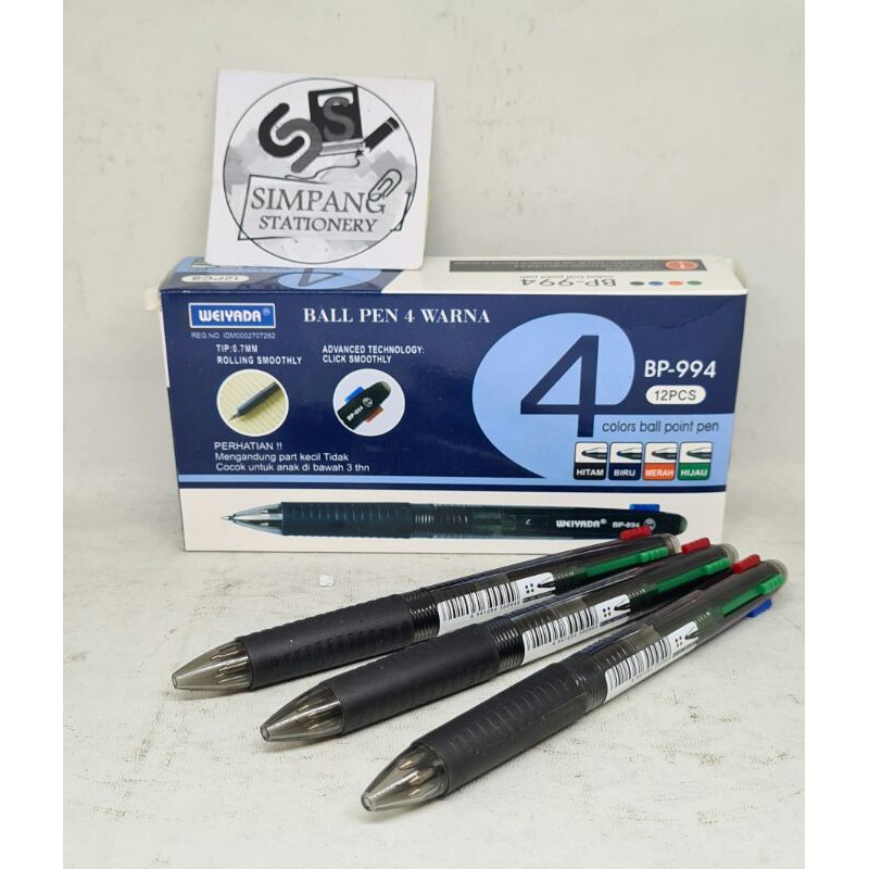 Jual Bolpen Weiyada 4 Warna BP-994 0.7 / Ballpoint / Pulpen Pulpen / Bolpoin / dsn ( 12 PCS ...